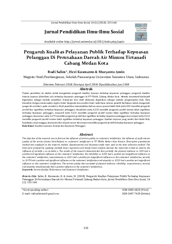 (PDF) Pengaruh Kualitas Pelayanan Publik Terhadap Kepuasan Pelanggan Di Perusahaan Daerah Air ...