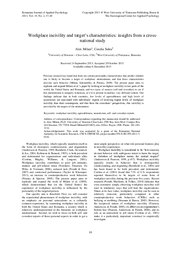 (PDF) Workplace incivility and target's characteristics: insights from ...