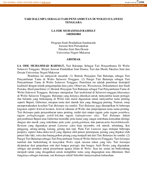 (PDF) Tari Balumpa Sebagai Tari Penyambutan DI Wolio Sulawesi Tenggara