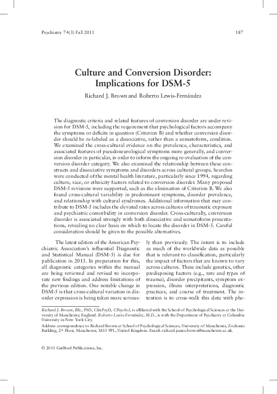 (PDF) Culture and Conversion Disorder: Implications for DSM-5
