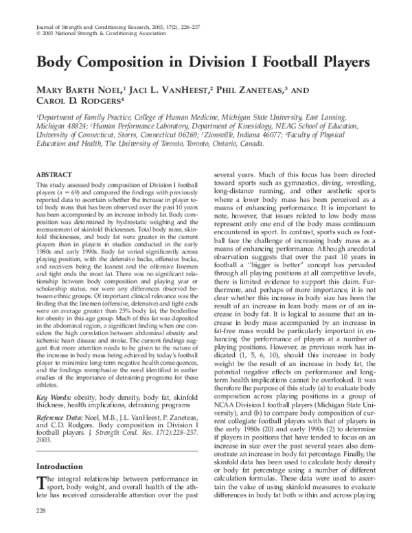 (PDF) Body Composition in Division I Football Players