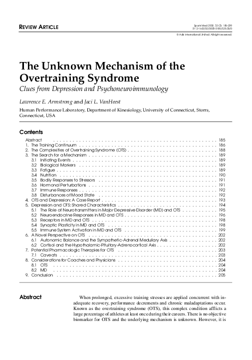 (PDF) The Unknown Mechanism of the Overtraining Syndrome