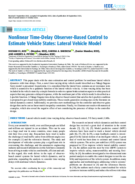(PDF) Nonlinear Time-Delay Observer-Based Control to Estimate Vehicle ...