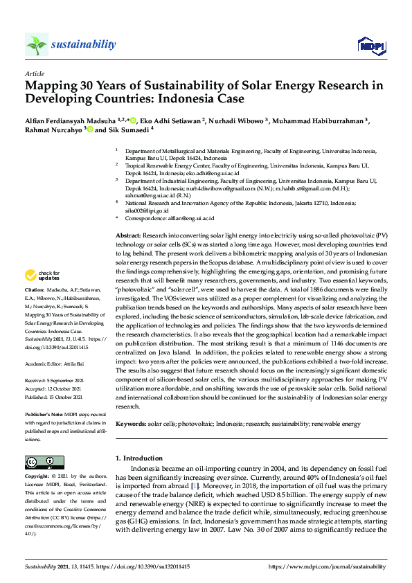 (PDF) Mapping 30 Years of Sustainability of Solar Energy Research in ...