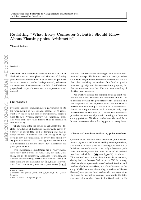 (PDF) Revisiting "What Every Computer Scientist Should Know About Floating-point Arithmetic