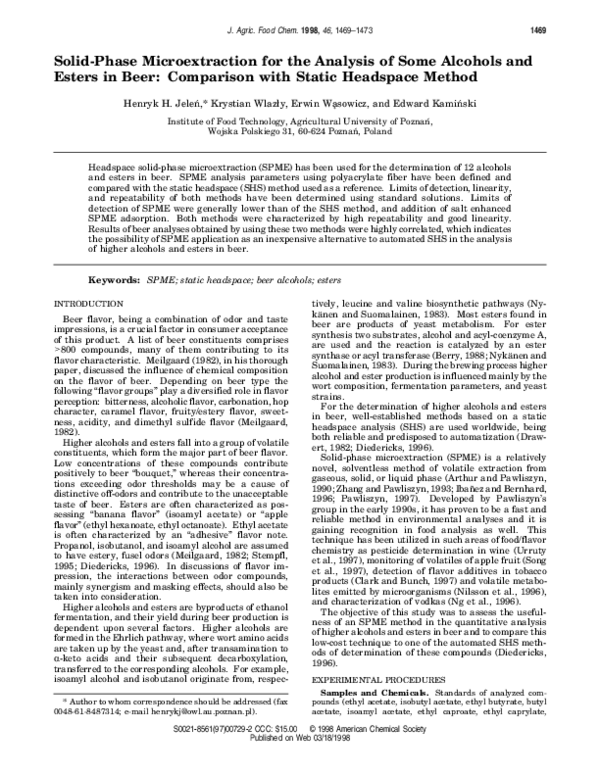 Pdf Solid Phase Microextraction For The Analysis Of Some Alcohols And