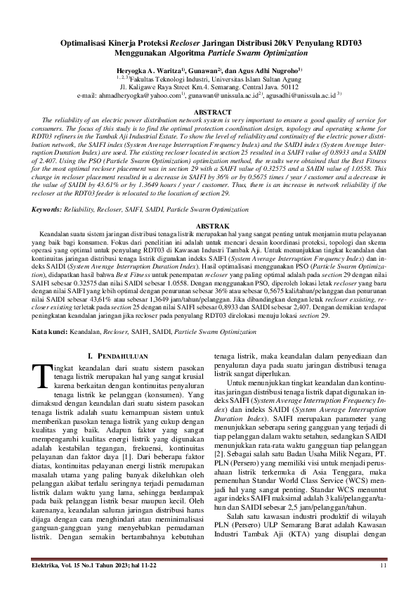 (PDF) Optimalisasi Kinerja Proteksi Recloser Jaringan Distribusi 20kV ...