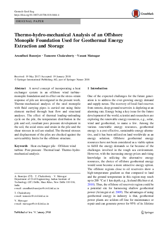 (PDF) Thermo-hydro-mechanical Analysis of an Offshore Monopile Foundation Used for Geothermal ...