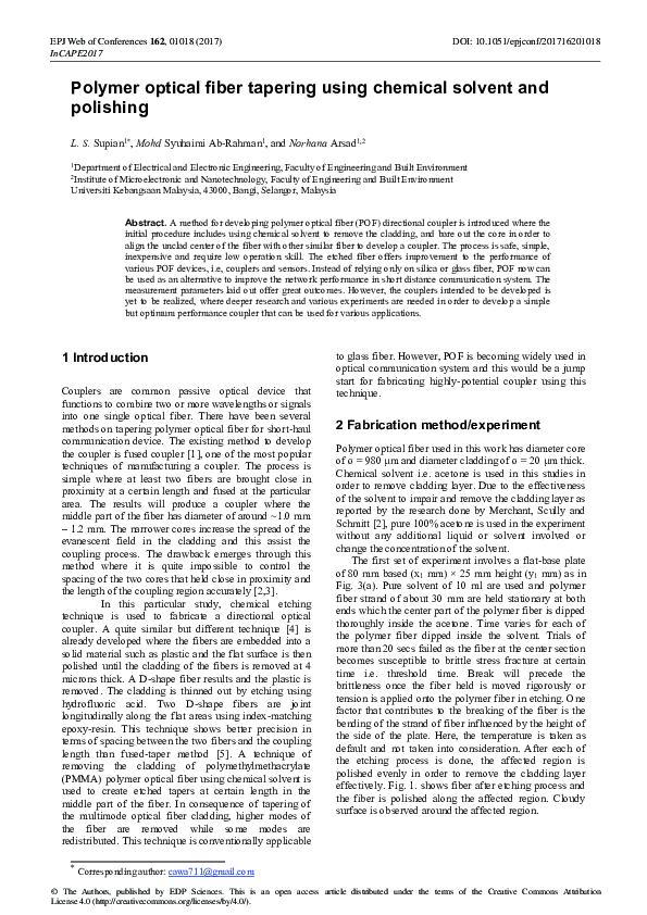 (PDF) Polymer optical fiber tapering using chemical solvent and polishing