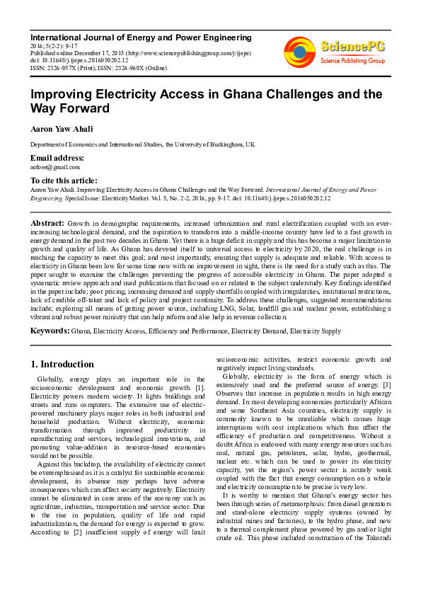 (PDF) Improving Electricity Access in Ghana Challenges and the Way Forward