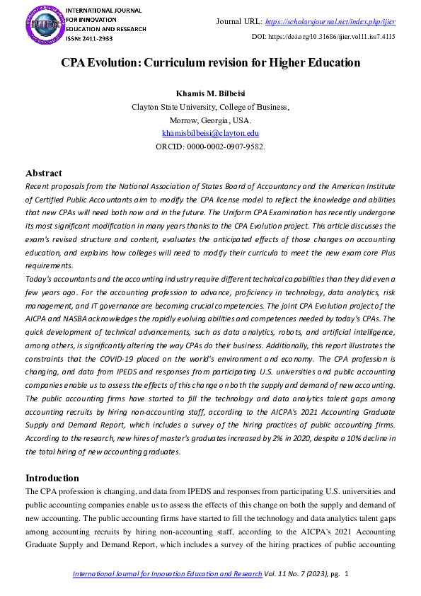 (PDF) CPA Evolution: Curriculum revision for Higher Education