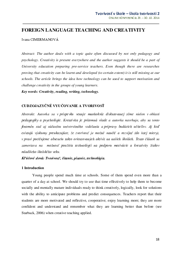 (PDF) Foreign Language Teaching and Creativity
