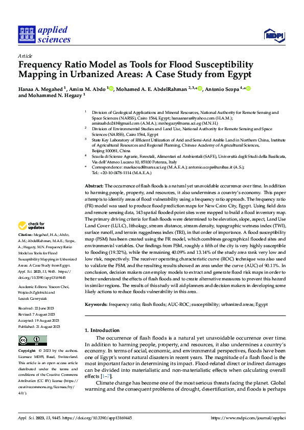 Pdf Flood Susceptibility Mapping Using Frequency Ratio In Cairo