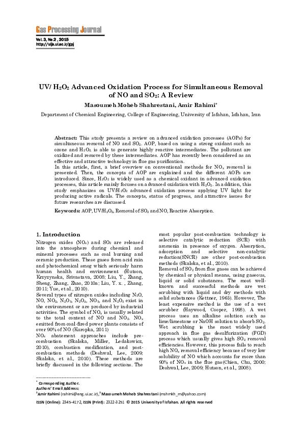(PDF) UV/ H2O2 Advanced Oxidation Process for Simultaneous Removal of ...