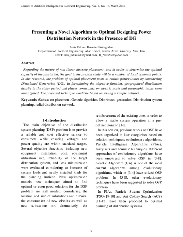 (PDF) Presenting a Novel Algorithm to Optimal Designing Power Distribution Network in the ...