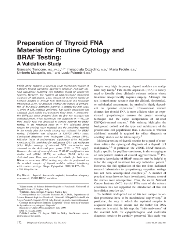 (PDF) Preparation of thyroid FNA material for routine cytology and BRAF ...