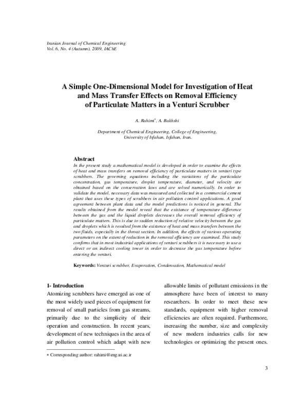 (PDF) A Simple One-Dimensional Model for Investigation of Heat and Mass Transfer Effects on ...