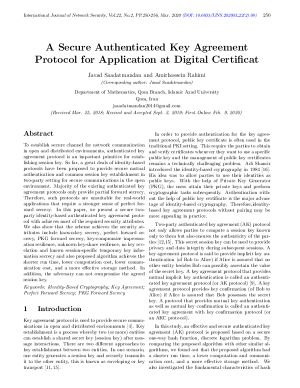 (PDF) A Secure Authenticated Key Agreement Protocol for Application at Digital Certificat