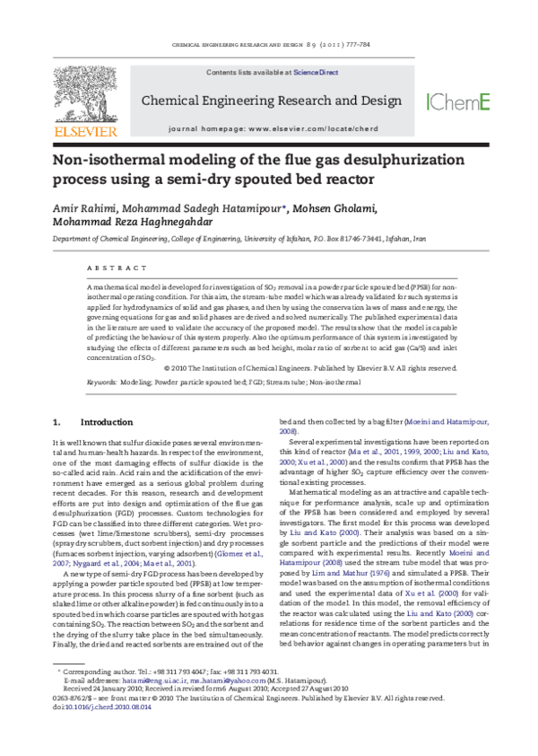 (PDF) Non-isothermal modeling of the flue gas desulphurization process using a semi-dry spouted ...