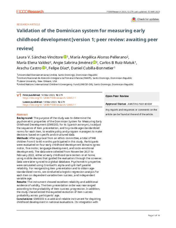 (PDF) Validation of the Dominican system for measuring early childhood ...
