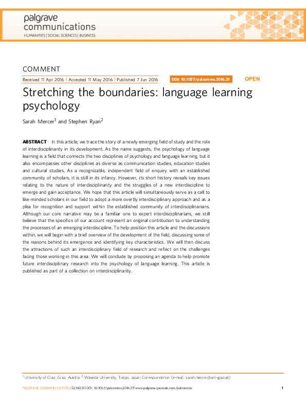 (PDF) Stretching the boundaries: language learning psychology