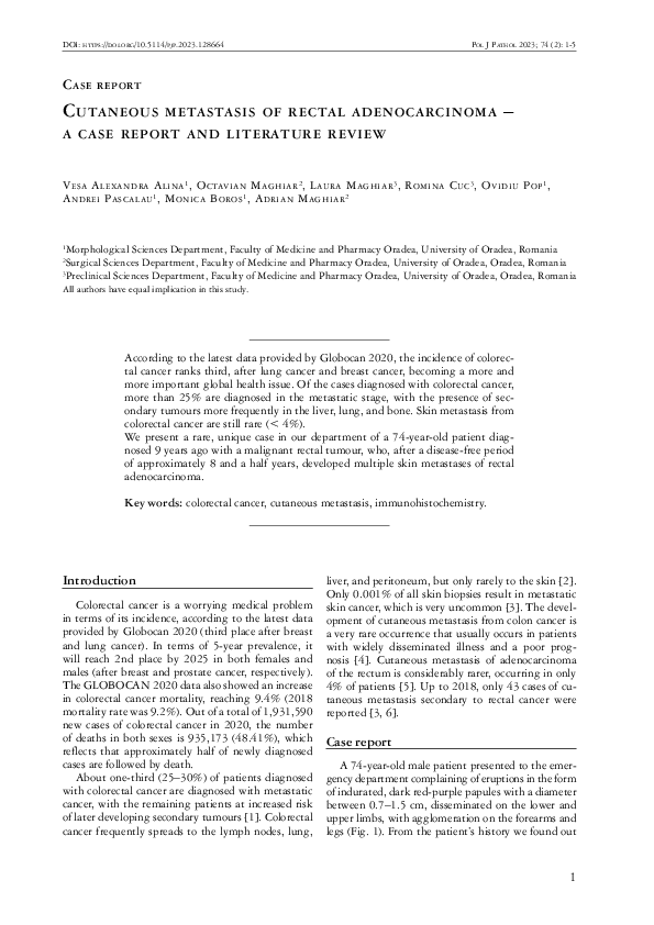 (PDF) Cutaneous metastasis of rectal adenocarcinoma – a case report and ...