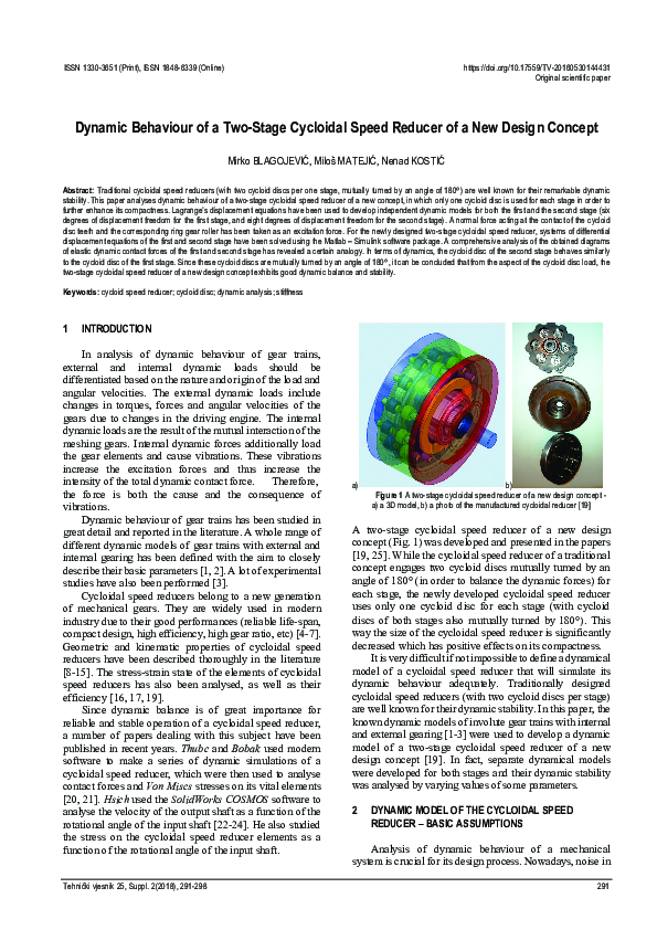 (PDF) Dynamic Behaviour of a Two-Stage Cycloidal Speed Reducer of a New Design Concept