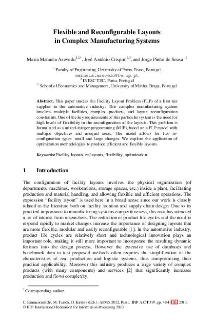 (PDF) Flexible and Reconfigurable Layouts in Complex Manufacturing ...