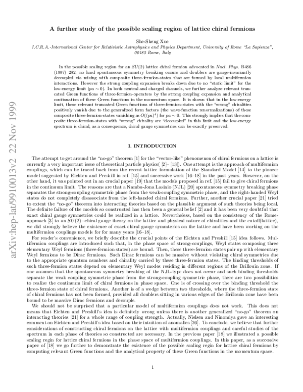 (PDF) Further study of the possible scaling region of lattice chiral fermions