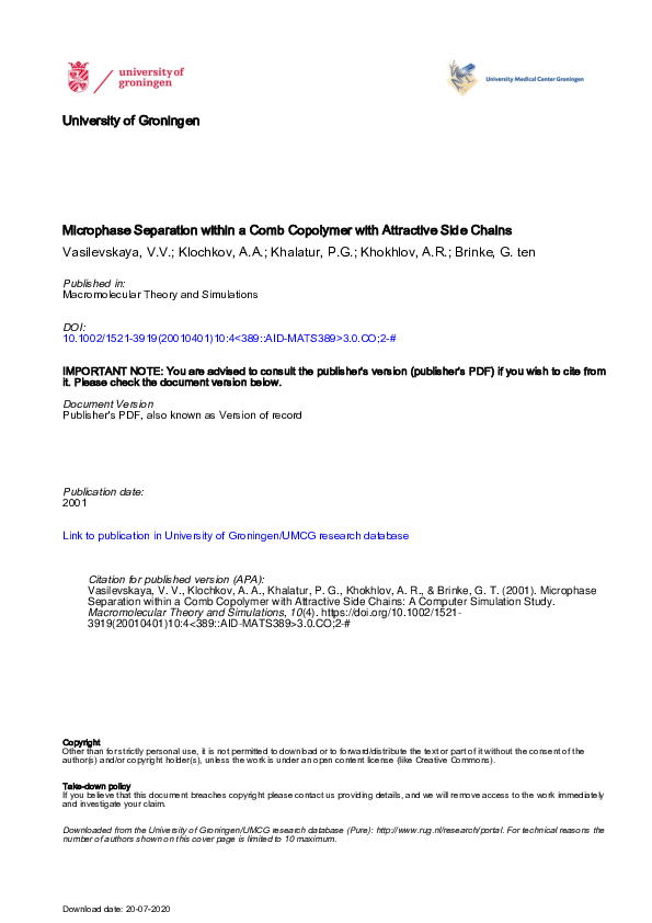 (PDF) Microphase Separation in Comb Copolymers