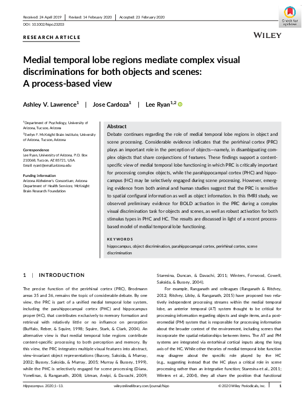 (PDF) Medial temporal lobe regions mediate complex visual discriminations for both objects and ...