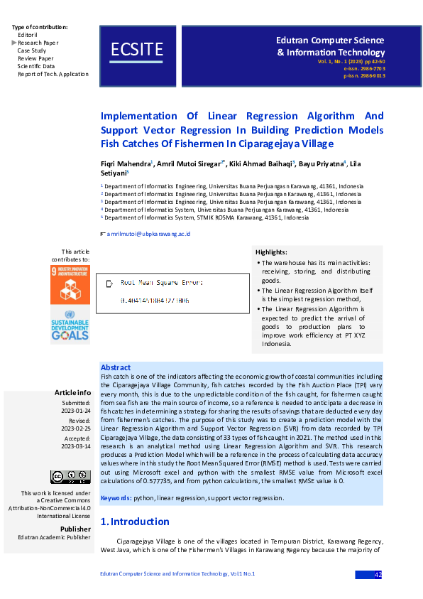 (PDF) Implementation Of Linear Regression Algorithm And Support Vector ...