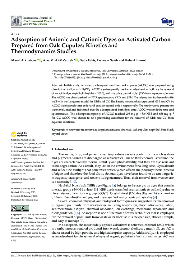 (PDF) Adsorption of Anionic and Cationic Dyes on Activated Carbon ...