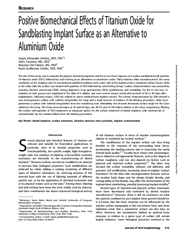 (PDF) Positive Biomechanical Effects of Titanium Oxide for Sandblasting ...