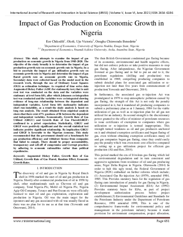 (PDF) Impact of Gas Production on Economic Growth in Nigeria