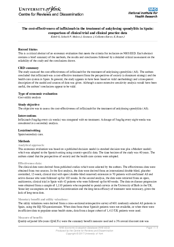 (PDF) The cost‐effectiveness of infliximab in the treatment of ankylosing spondylitis in Spain ...