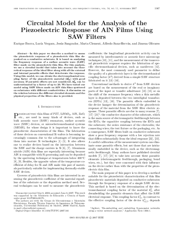 (PDF) Circuital Model for the Analysis of the Piezoelectric Response of ...