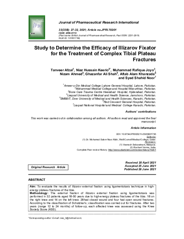 (PDF) Study to Determine the Efficacy of Illizarov Fixator for the ...