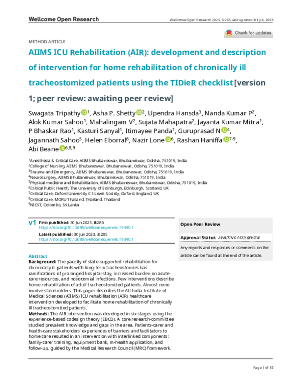 (PDF) AIIMS ICU Rehabilitation (AIR): development and description of ...