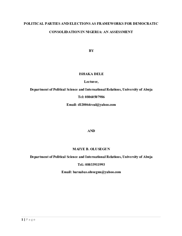 (DOC) POLITICAL PARTIES AND ELECTIONS AS FRAMEWORKS FOR DEMOCRATIC ...
