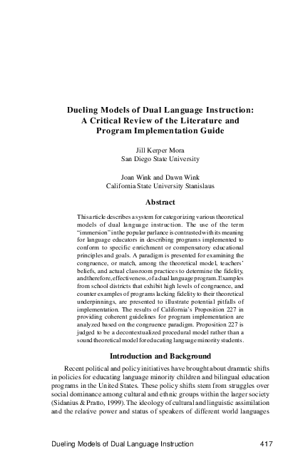 (PDF) Evaluating Dual Language Instruction Models