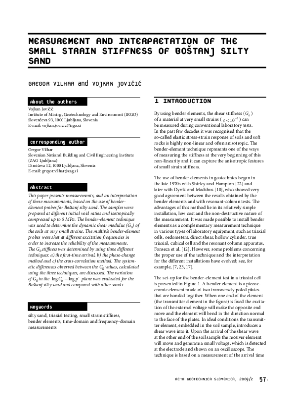 (PDF) Measurement and Interpretation of the Small Strain Stiffness of ...