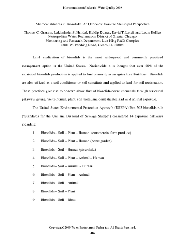 (PDF) Microconstituents in Biosolids: An Overview from the Municipal ...