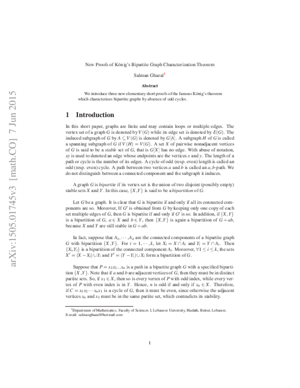 (PDF) New Proofs of Königs Theorem