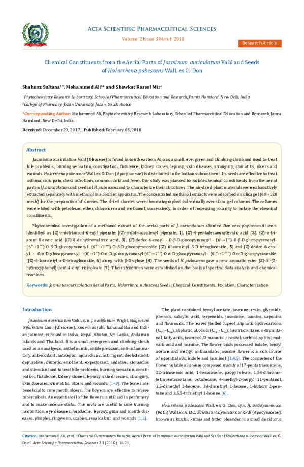 (PDF) Chemical Constituents from the Aerial Parts of Jasminum ...