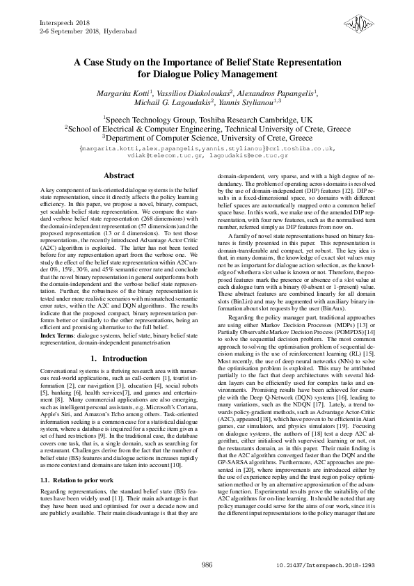 (PDF) A Case Study on the Importance of Belief State Representation for ...