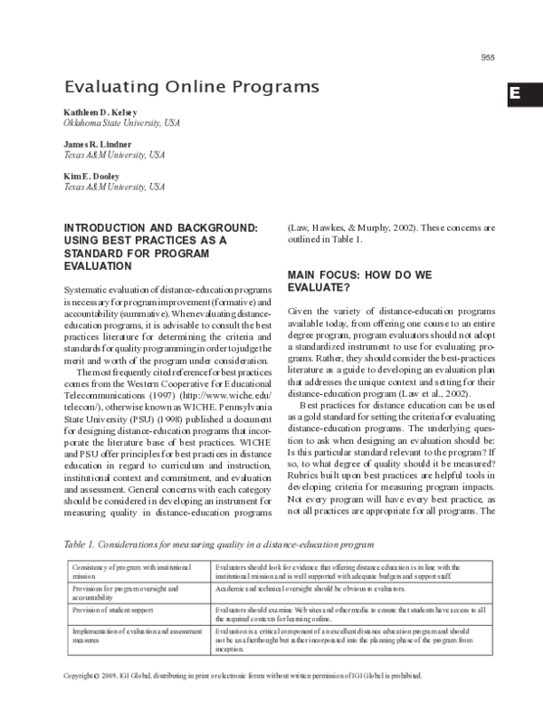 (PDF) Evaluating Online Programs | Kim Dooley - Academia.edu