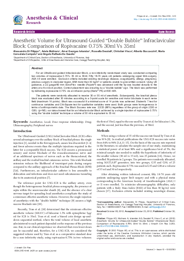 (PDF) Anesthetic Volume for Ultrasound-Guided “Double Bubble ...