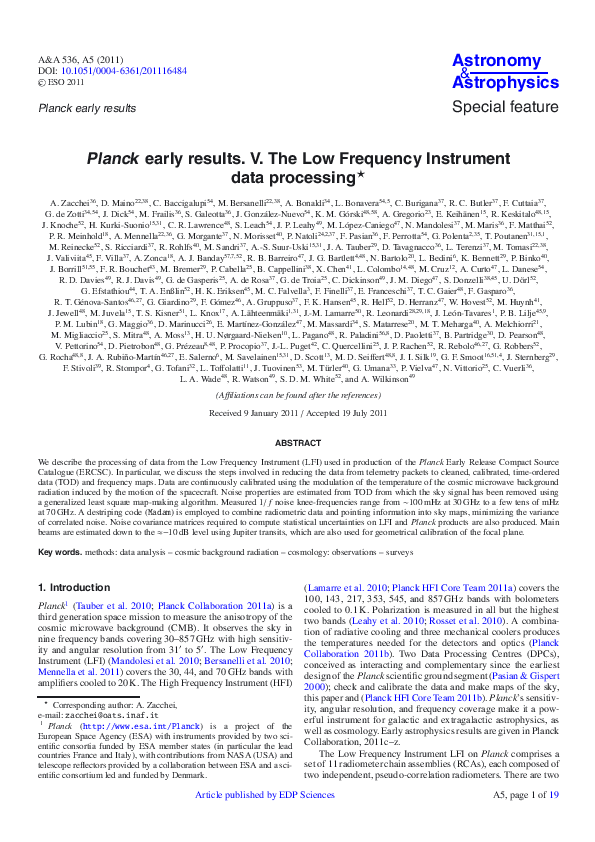 (PDF) Planckearly results. V. The Low Frequency Instrument data ...