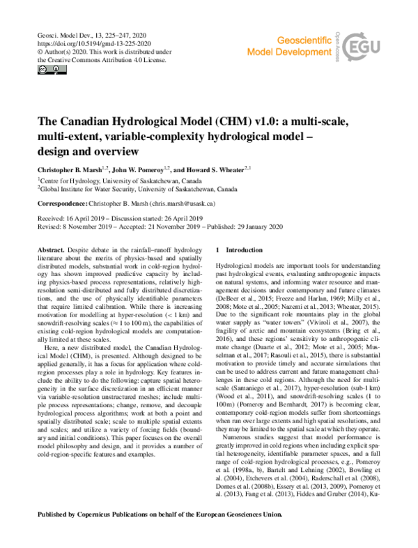 (PDF) The Canadian Hydrological Model (CHM) v1.0: a multi-scale, multi ...